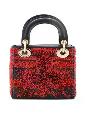 Dior Lady Chain Bag Beaded Embroidered Leather Mini Shoulder Bag - Black