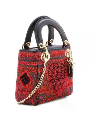 Dior Lady Chain Bag Beaded Embroidered Leather Mini Shoulder Bag - Black
