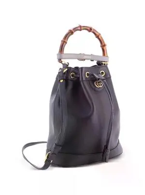 Gucci Diana Leather Small Bucket Bag With Bamboo Handle - Black