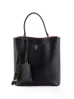 Prada Panier Saffiano Leather Medium Bucket Bag - Black