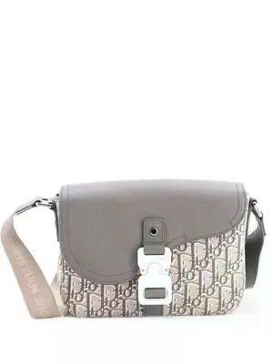 Dior Saddle Buckle Flap Messenger Bag Oblique Canvas And Leather Small Crossbody Bag - Green