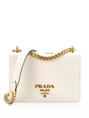 Prada Chain Flap Bag Saffiano Leather Small Crossbody Bag - White