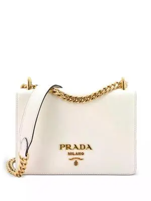 Prada Saffiano Leather Chain Flap Crossbody Bag - White