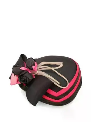 Vintage Bow Floral-detail Hat - Black