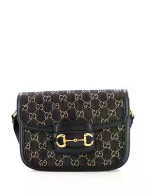 Gucci Horsebit 1955 Gg Denim Small Shoulder Bag - Black