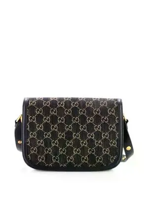 Gucci Horsebit 1955 Gg Denim Small Shoulder Bag - Black
