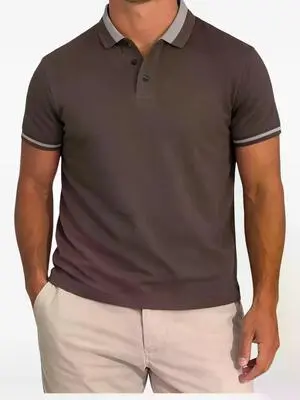 Emporio Armani Contrast-trim Cotton-piqué Polo Shirt - Brown