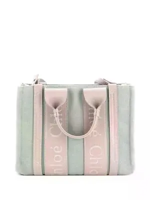 Chloé Woody Convertible Linen And Leather Small Tote Bag - Grey