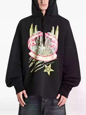 Off-White Graphic-print Loose-fit Hoodie - Black