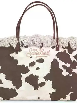 MC2 SAINT BARTH City Cow-print Fringed Tote Bag - Neutrals