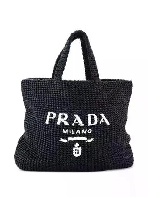 PRADA Logo Raffia Large Tote Bag
