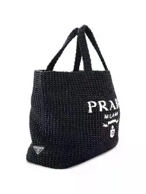 Prada Logo Raffia Tote Bag