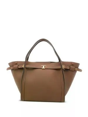 TOD'S Small T Signature Leather Tote Bag - Brown