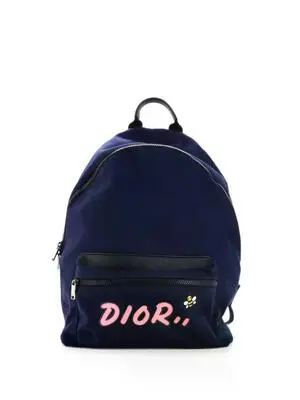 Dior Kaws Bee Rider Nylon With Applique Large Backpack - Blue