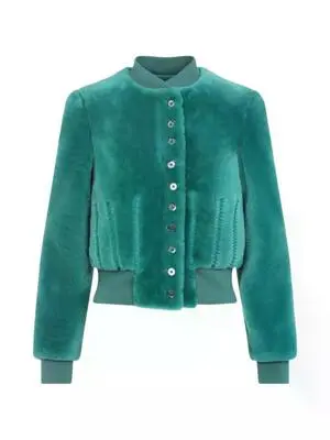Alexander McQueen Shearling-texture Button-up Bomber Jacket - Green