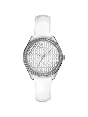 Guess Logo-print 36mm Watch With Crystal-embellished Bezel - Silver