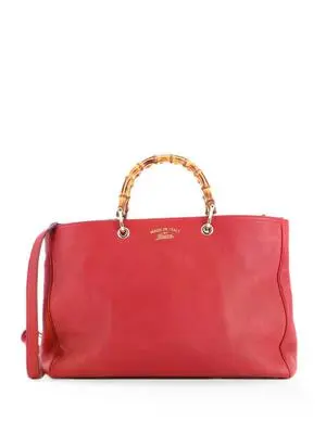 Gucci Bamboo Shopper Leather Large Tote Bag - Red