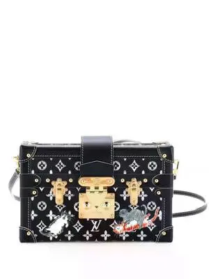 LOUIS VUITTON Petite Malle Handbag Limited Edition Grace Coddington Catogram Canvas Shoulder Bag - Black