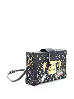 LOUIS VUITTON Petite Malle Handbag Limited Edition Grace Coddington Catogram Canvas Shoulder Bag - Black