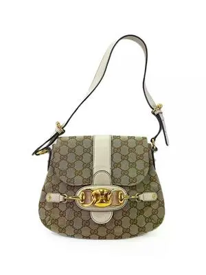Gucci Horsebit Gg Canvas Shoulder Bag - Neutrals