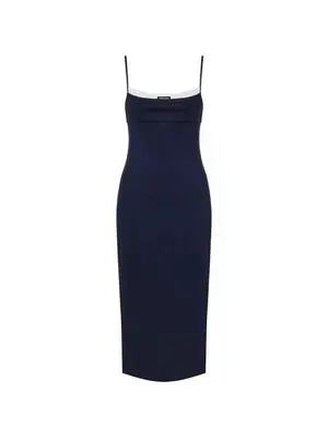 Miu Miu Layered Effect Square Neck Midi Dress - Blue