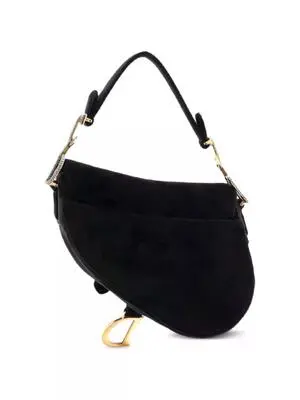 Dior Saddle Handbag Velvet With Crystals Mini Shoulder Bag - Black