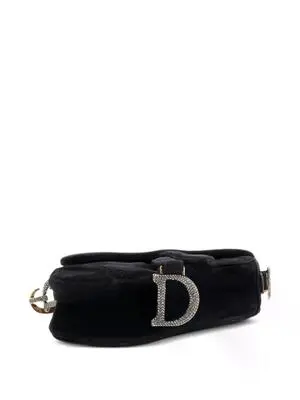 Dior Saddle Handbag Velvet With Crystals Mini Shoulder Bag - Black