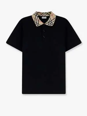 Burberry Cotton Polo Shirt With Check Collar Detail - Black