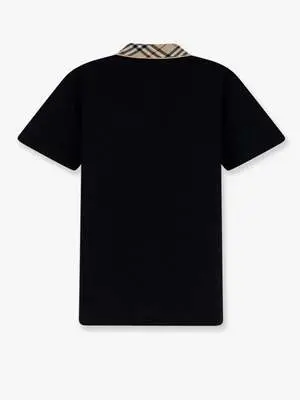Burberry Cotton Polo Shirt With Check Collar Detail - Black