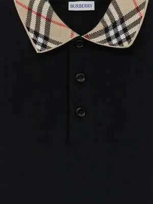 Burberry Cotton Polo Shirt With Check Collar Detail - Black