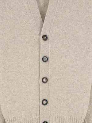 Bottega Veneta Cashmere Blend V-neck Cardigan With Intreccio Patch - Beige