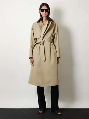 Bottega Veneta Cotton Trench Coat With Leather Collar - Beige