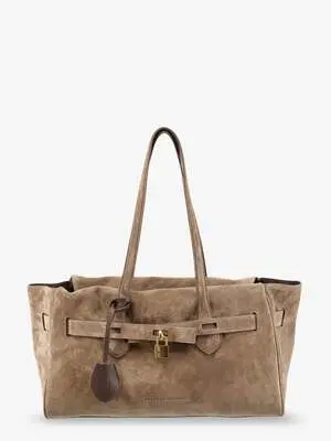 Brunello Cucinelli Suede Shoulder Bag With Logo Padlock Detail - Brown