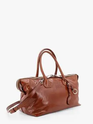 Miu Miu Shiny Leather Handbag With Embossed Lettering Logo
