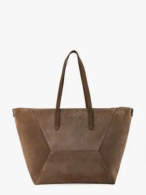 Brunello Cucinelli Bc Duo Suede Shoulder Bag With Engraved Logo - Brown