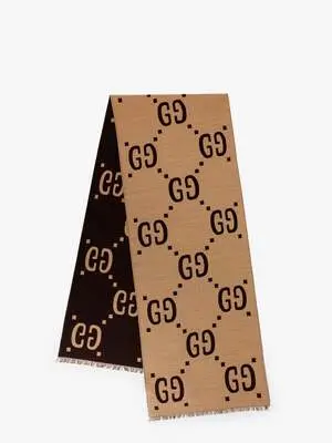 Gucci Wool And Silk Scarf With Gg Jacquard Motif - Beige
