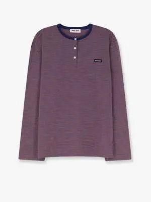Miu Miu Cotton Tshirt With Striped Pattern - Purple