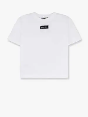 Miu Miu Cotton Tshirt With Embroidered Logo On The Front - White