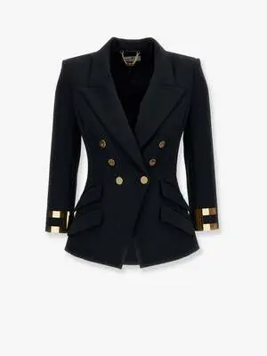 Elisabetta Franchi Doublebreasted Blazer With Monogram Gold Metal Details