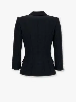 Elisabetta Franchi Doublebreasted Blazer With Monogram Gold Metal Details