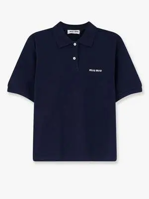 Miu Miu Cotton Polo Shirt With Front Embroidered Logo - Blue