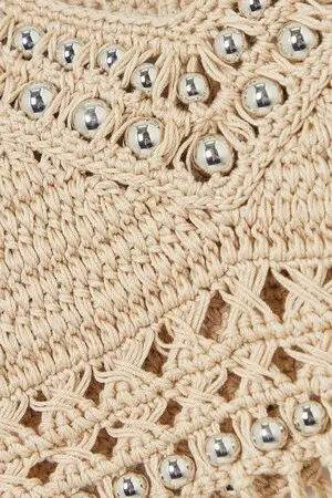 Rabanne Cropped Tasseled Beadembellished Crocheted Cotton Camisole