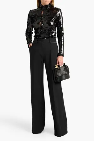 Dolce & Gabbana Wool-crepe Wide-leg Pants With Satin Trim