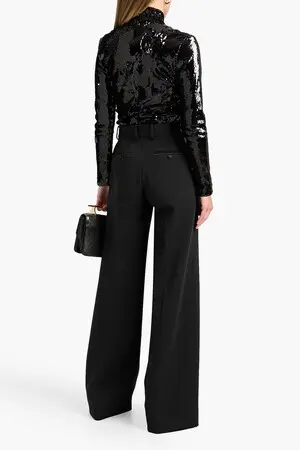 Dolce & Gabbana Wool-crepe Wide-leg Pants With Satin Trim