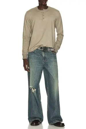 Rag & Bone Washed Supima Henley - Granite