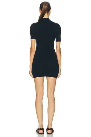 Miu Miu Short Sleeve Ribbed Knit Mini Dress With Turtleneck