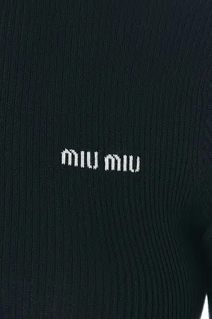 Miu Miu Short Sleeve Ribbed Knit Mini Dress With Turtleneck