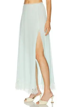 LoveShackFancy Sybel Silk Skirt With Lace Trim - Eau De Nil