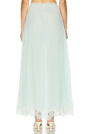 LoveShackFancy Sybel Silk Skirt With Lace Trim - Eau De Nil