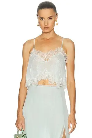 LoveShackFancy Elysia Lace Trimmed Silk Cropped Top